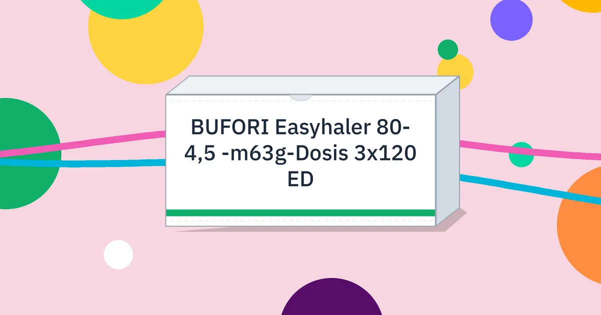 Symbolbild: Packung mit der Aufschrift BUFORI Easyhaler 80-4,5 -m63g-Dosis 3x120 ED (PZN 12484150) – Verfügbarkeit und Bezug in Apotheken in Frankfurt am Main