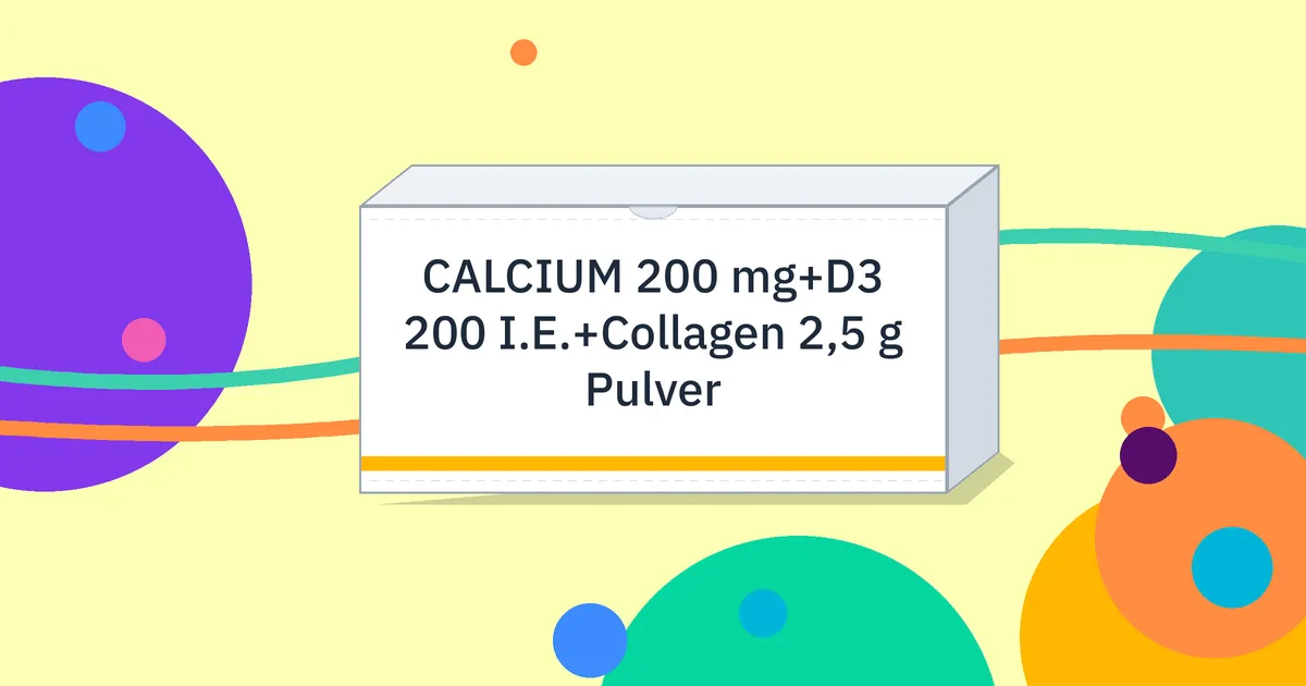 Symbolbild: Packung mit der Aufschrift CALCIUM 200 mg+D3 200 I.E.+Collagen 2,5 g Pulver (PZN 00683341) – Verfügbarkeit und Bezug in Apotheken in Frankfurt am Main