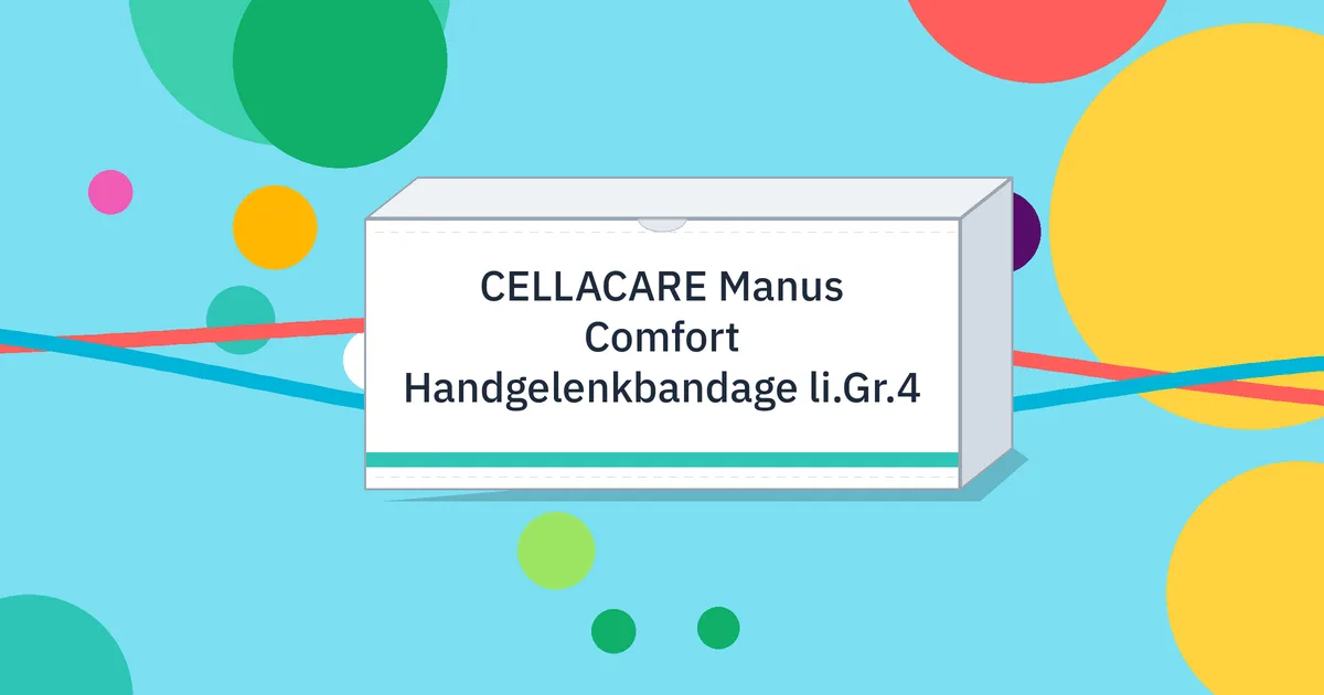 Symbolbild: Packung mit der Aufschrift CELLACARE Manus Comfort Handgelenkbandage li.Gr.4 (PZN 11660834) – Verfügbarkeit und Bezug in Apotheken in Frankfurt am Main