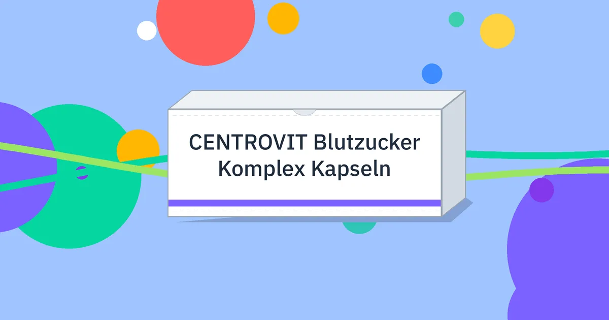 Symbolbild: Packung mit der Aufschrift CENTROVIT Blutzucker Komplex Kapseln (PZN 19821550) – Verfügbarkeit und Bezug in Apotheken in Frankfurt am Main