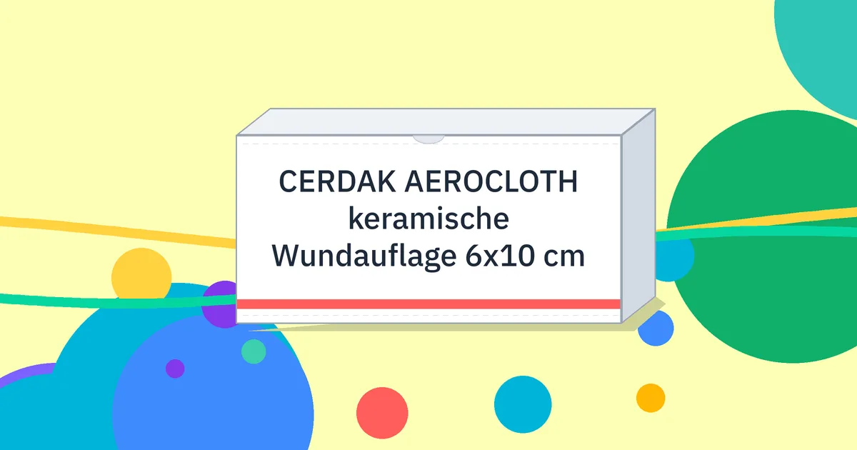 Symbolbild: Packung mit der Aufschrift CERDAK AEROCLOTH keramische Wundauflage 6x10 cm (PZN 19187047) – Verfügbarkeit und Bezug in Apotheken in Frankfurt am Main