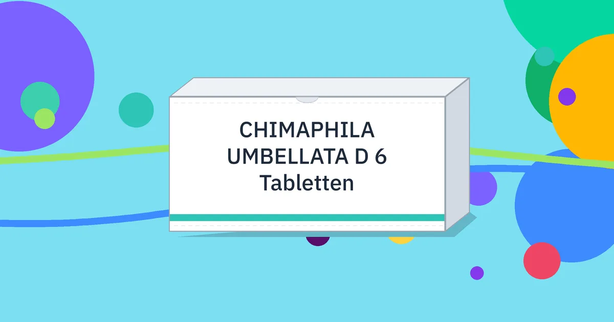 Symbolbild: Packung mit der Aufschrift CHIMAPHILA UMBELLATA D 6 Tabletten (PZN 07246862) – Verfügbarkeit und Bezug in Apotheken in Frankfurt am Main