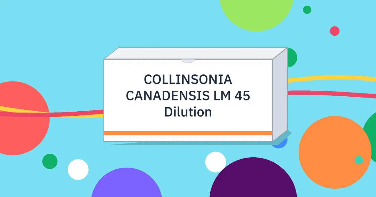 Symbolbild: Packung mit der Aufschrift COLLINSONIA CANADENSIS LM 45 Dilution (PZN 13448050) – Verfügbarkeit und Bezug in Apotheken in Frankfurt am Main