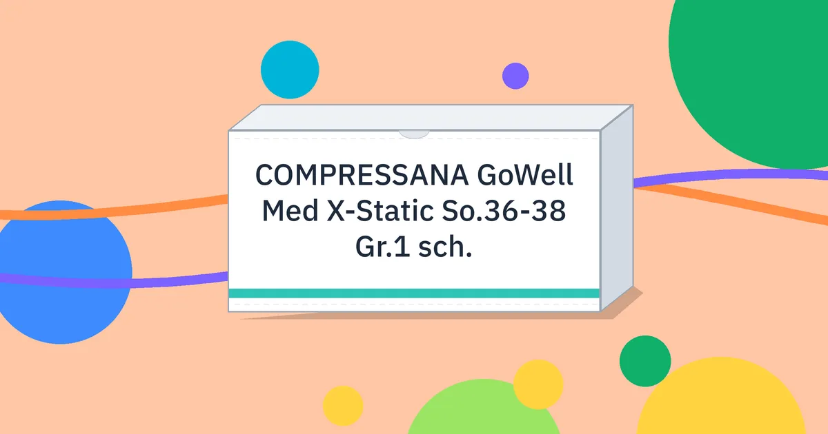 Symbolbild: Packung mit der Aufschrift COMPRESSANA GoWell Med X-Static So.36-38 Gr.1 sch. (PZN 03116542) – Verfügbarkeit und Bezug in Apotheken in Frankfurt am Main