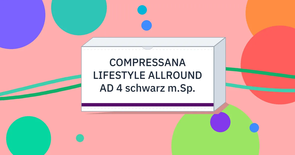 Symbolbild: Packung mit der Aufschrift COMPRESSANA LIFESTYLE ALLROUND AD 4 schwarz m.Sp. (PZN 18367296) – Verfügbarkeit und Bezug in Apotheken in Frankfurt am Main
