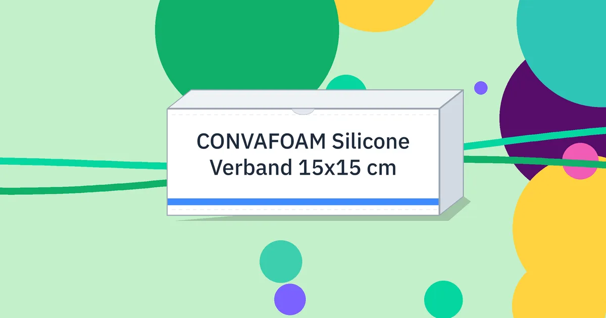 Symbolbild: Packung mit der Aufschrift CONVAFOAM Silicone Verband 15x15 cm (PZN 20392723) – Verfügbarkeit und Bezug in Apotheken in Frankfurt am Main
