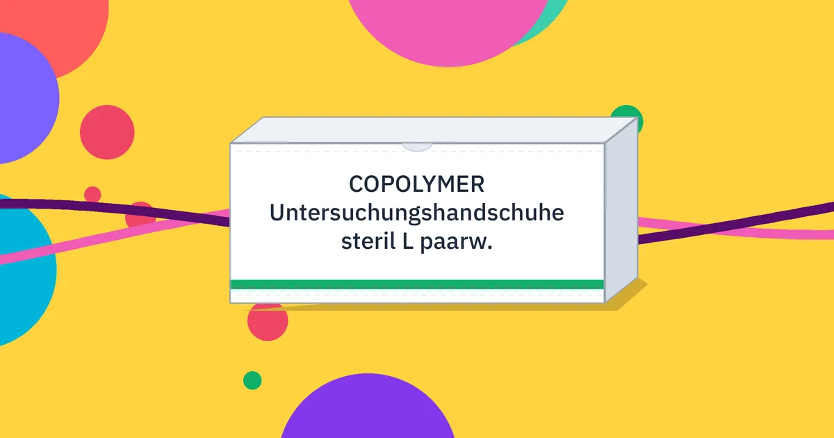 Symbolbild: Packung mit der Aufschrift COPOLYMER Untersuchungshandschuhe steril L paarw. (PZN 20361183) – Verfügbarkeit und Bezug in Apotheken in Frankfurt am Main