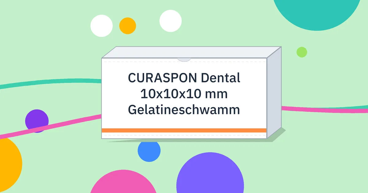 Symbolbild: Packung mit der Aufschrift CURASPON Dental 10x10x10 mm Gelatineschwamm (PZN 09746988) – Verfügbarkeit und Bezug in Apotheken in Frankfurt am Main