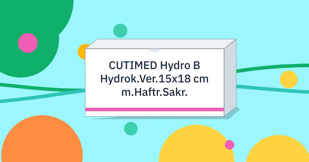 Symbolbild: Packung mit der Aufschrift CUTIMED Hydro B Hydrok.Ver.15x18 cm m.Haftr.Sakr. (PZN 02762576) – Verfügbarkeit und Bezug in Apotheken in Frankfurt am Main