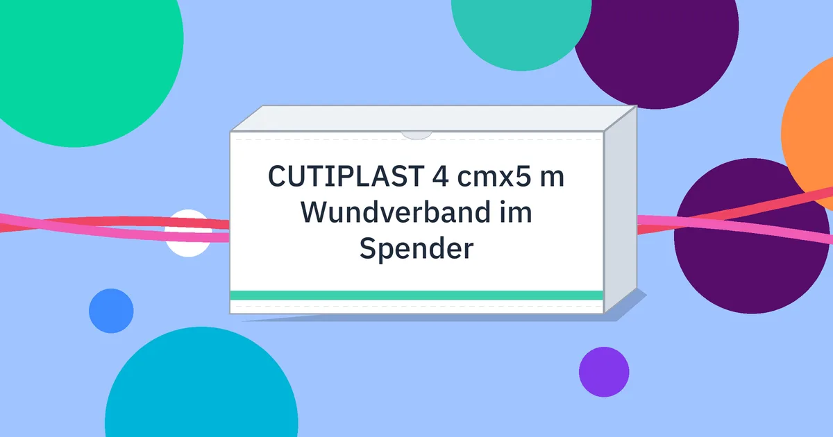 Symbolbild: Packung mit der Aufschrift CUTIPLAST 4 cmx5 m Wundverband im Spender (PZN 15302333) – Verfügbarkeit und Bezug in Apotheken in Frankfurt am Main