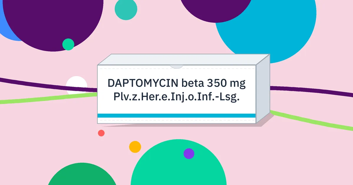 Symbolbild: Packung mit der Aufschrift DAPTOMYCIN beta 350 mg Plv.z.Her.e.Inj.o.Inf.-Lsg. (PZN 09154638) – Verfügbarkeit und Bezug in Apotheken in Frankfurt am Main