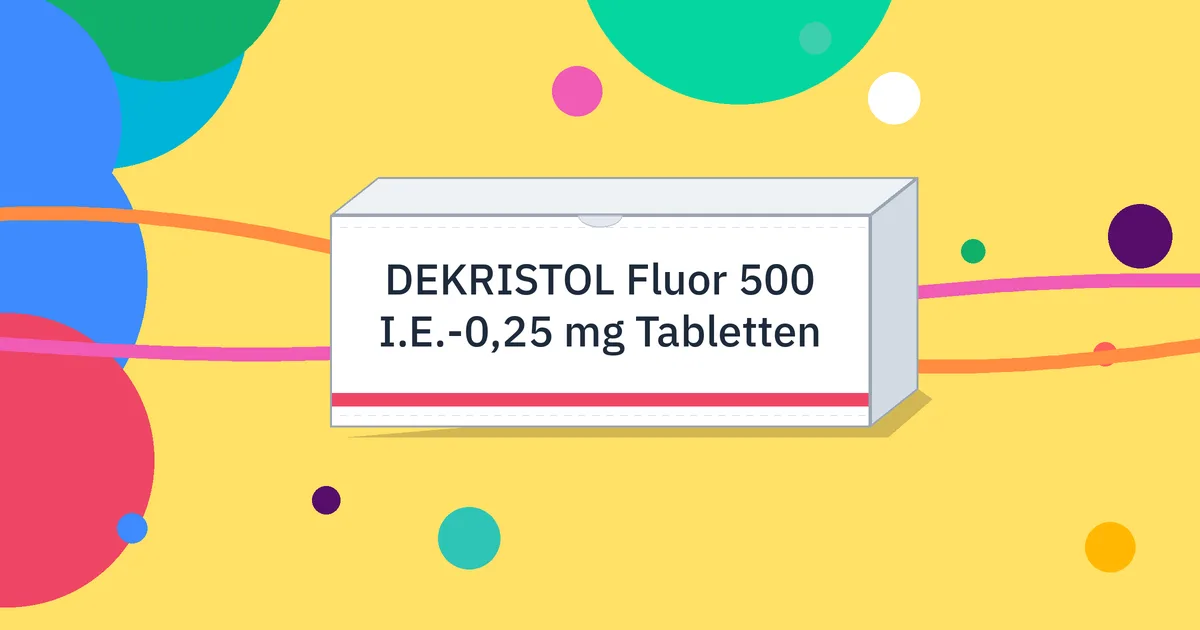 Symbolbild: Packung mit der Aufschrift DEKRISTOL Fluor 500 I.E.-0,25 mg Tabletten (PZN 18232975) – Verfügbarkeit und Bezug in Apotheken in Frankfurt am Main