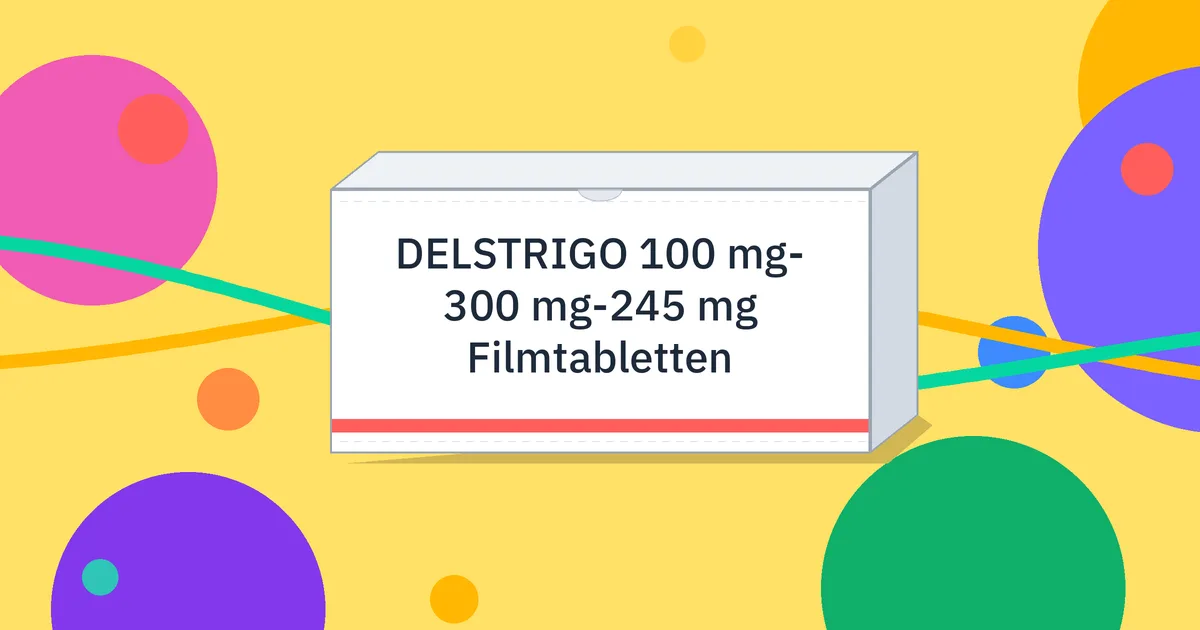 Symbolbild: Packung mit der Aufschrift DELSTRIGO 100 mg-300 mg-245 mg Filmtabletten (PZN 16204957) – Verfügbarkeit und Bezug in Apotheken in Frankfurt am Main