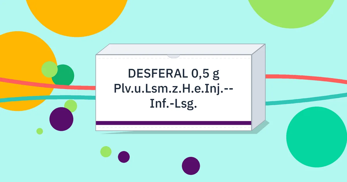 Symbolbild: Packung mit der Aufschrift DESFERAL 0,5 g Plv.u.Lsm.z.H.e.Inj.--Inf.-Lsg. (PZN 04920915) – Verfügbarkeit und Bezug in Apotheken in Frankfurt am Main