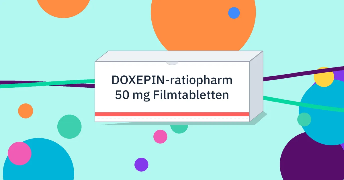 Symbolbild: Packung mit der Aufschrift DOXEPIN-ratiopharm 50 mg Filmtabletten (PZN 01252519) – Verfügbarkeit und Bezug in Apotheken in Frankfurt am Main