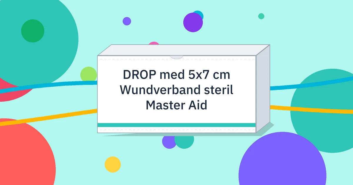 Symbolbild: Packung mit der Aufschrift DROP med 5x7 cm Wundverband steril Master Aid (PZN 00955845) – Verfügbarkeit und Bezug in Apotheken in Frankfurt am Main