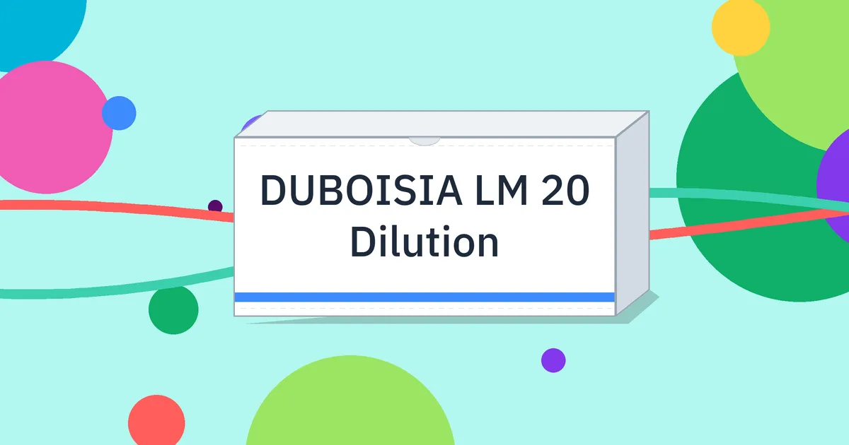 Symbolbild: Packung mit der Aufschrift DUBOISIA LM 20 Dilution (PZN 13467099) – Verfügbarkeit und Bezug in Apotheken in Frankfurt am Main