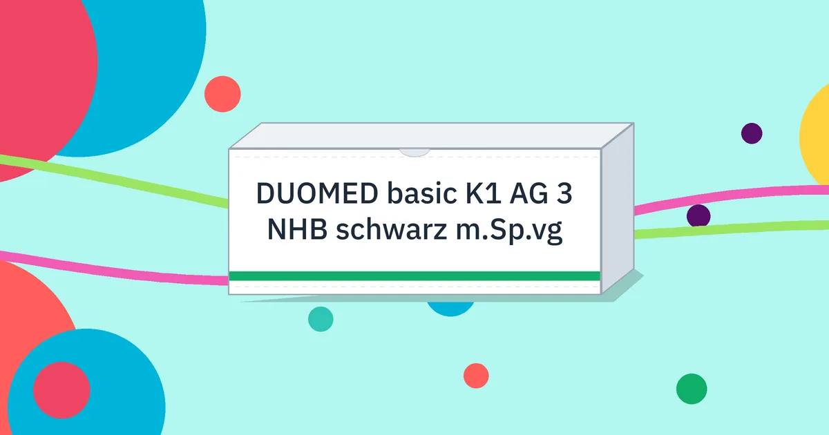 Symbolbild: Packung mit der Aufschrift DUOMED basic K1 AG 3 NHB schwarz m.Sp.vg (PZN 20905513) – Verfügbarkeit und Bezug in Apotheken in Frankfurt am Main