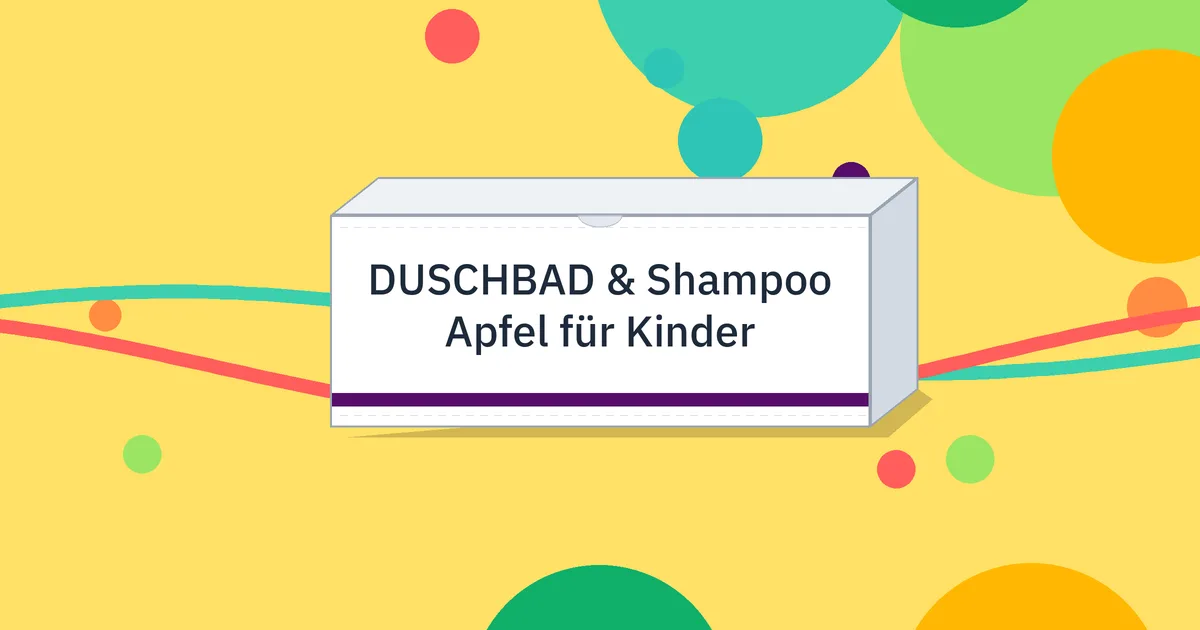 Symbolbild: Packung mit der Aufschrift DUSCHBAD & Shampoo Apfel für Kinder (PZN 16334447) – Verfügbarkeit und Bezug in Apotheken in Frankfurt am Main