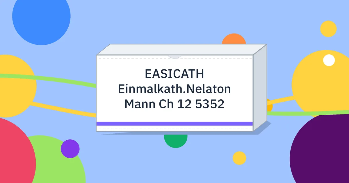 Symbolbild: Packung mit der Aufschrift EASICATH Einmalkath.Nelaton Mann Ch 12 5352 (PZN 00598747) – Verfügbarkeit und Bezug in Apotheken in Frankfurt am Main
