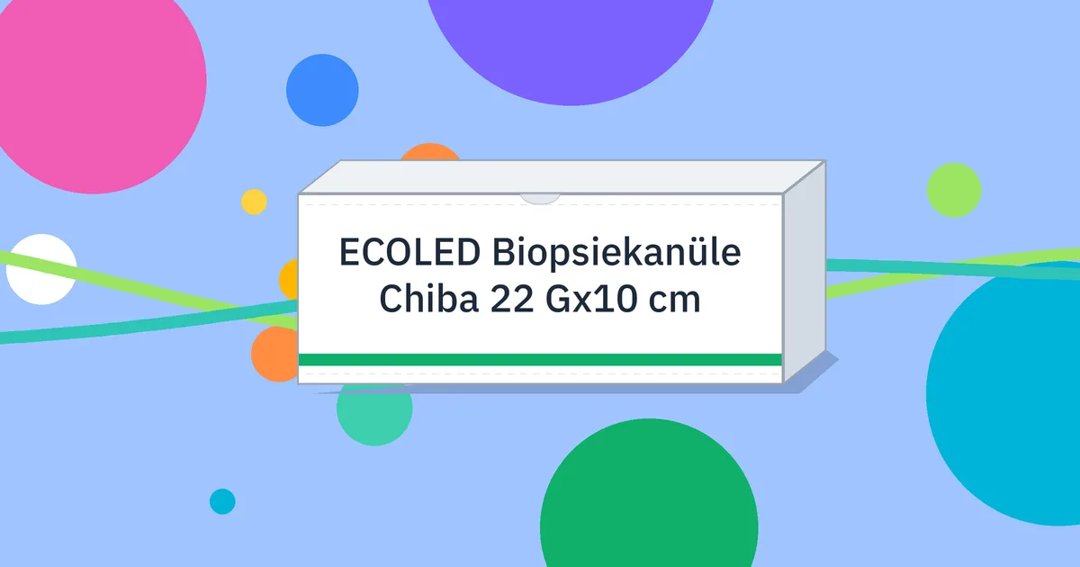 Symbolbild: Packung mit der Aufschrift ECOLED Biopsiekanüle Chiba 22 Gx10 cm (PZN 06125814) – Verfügbarkeit und Bezug in Apotheken in Frankfurt am Main
