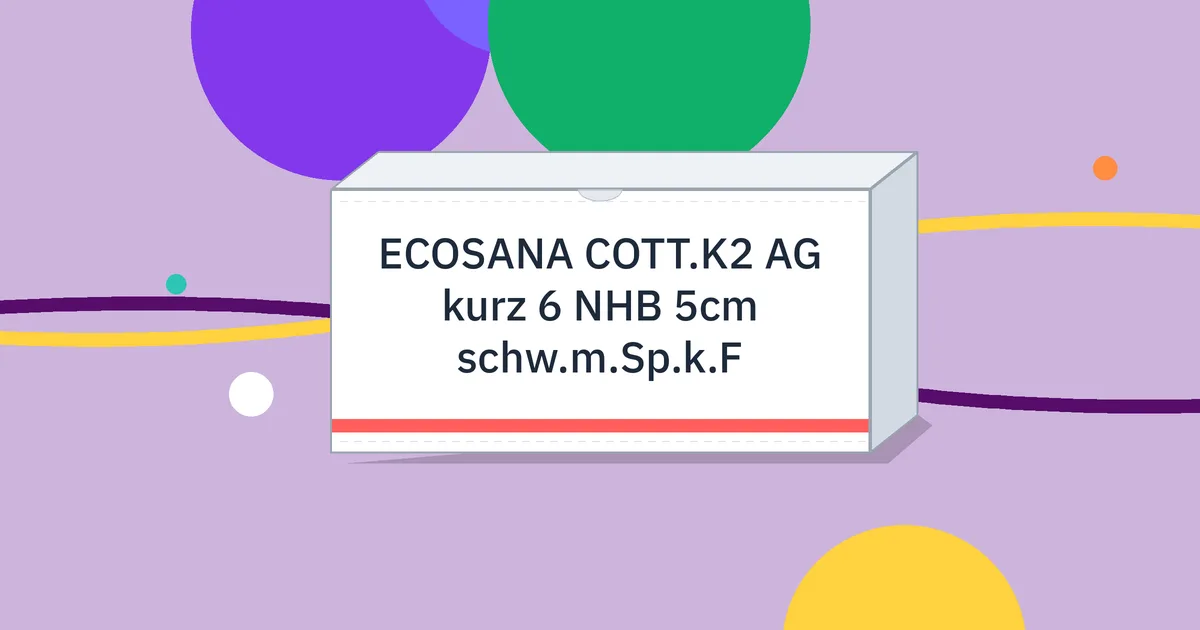 Symbolbild: Packung mit der Aufschrift ECOSANA COTT.K2 AG kurz 6 NHB 5cm schw.m.Sp.k.F (PZN 16950620) – Verfügbarkeit und Bezug in Apotheken in Frankfurt am Main