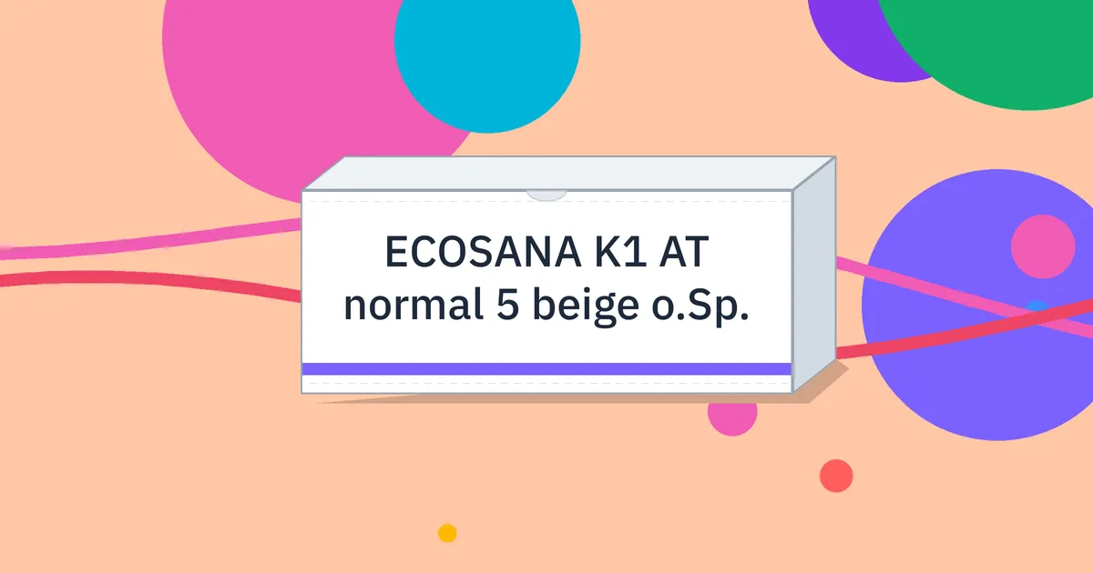 Symbolbild: Packung mit der Aufschrift ECOSANA K1 AT normal 5 beige o.Sp. (PZN 04731976) – Verfügbarkeit und Bezug in Apotheken in Frankfurt am Main