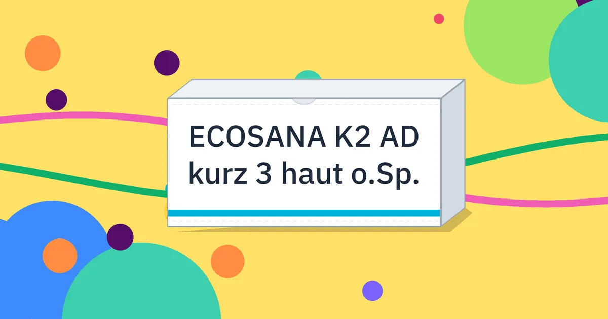 Symbolbild: Packung mit der Aufschrift ECOSANA K2 AD kurz 3 haut o.Sp. (PZN 01343624) – Verfügbarkeit und Bezug in Apotheken in Frankfurt am Main