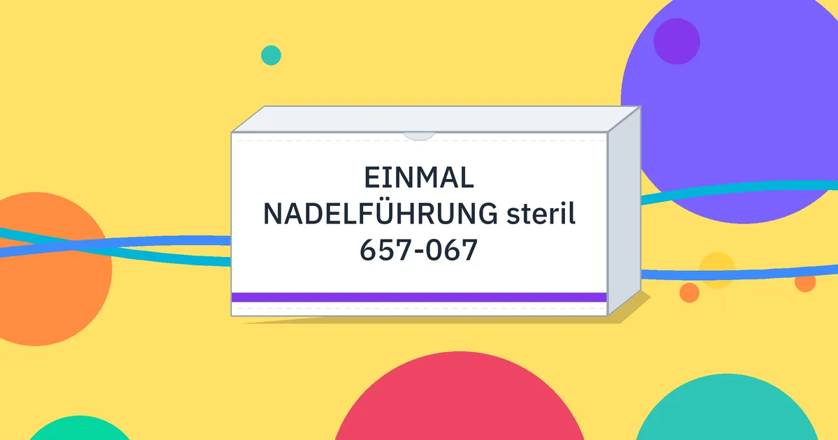 Symbolbild: Packung mit der Aufschrift EINMAL NADELFÜHRUNG steril 657-067 (PZN 19784501) – Verfügbarkeit und Bezug in Apotheken in Frankfurt am Main