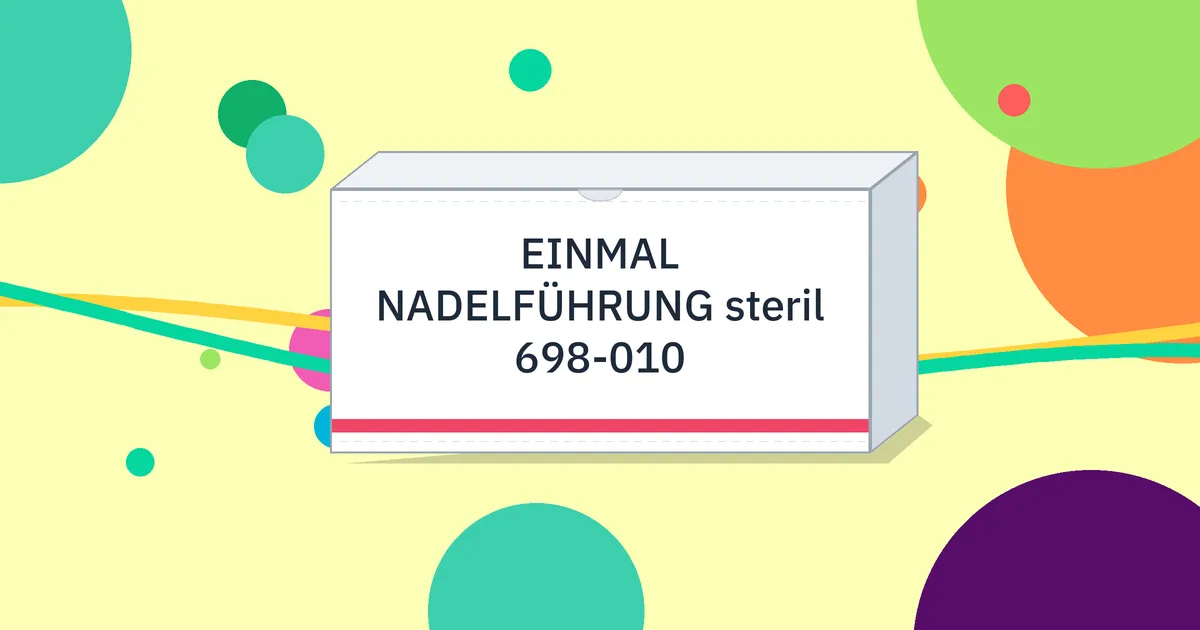 Symbolbild: Packung mit der Aufschrift EINMAL NADELFÜHRUNG steril 698-010 (PZN 16258700) – Verfügbarkeit und Bezug in Apotheken in Frankfurt am Main