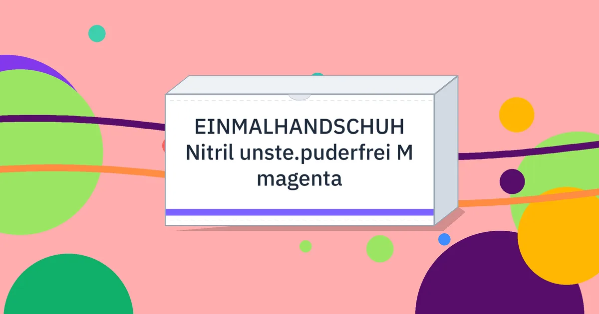 Symbolbild: Packung mit der Aufschrift EINMALHANDSCHUH Nitril unste.puderfrei M magenta (PZN 18152383) – Verfügbarkeit und Bezug in Apotheken in Frankfurt am Main