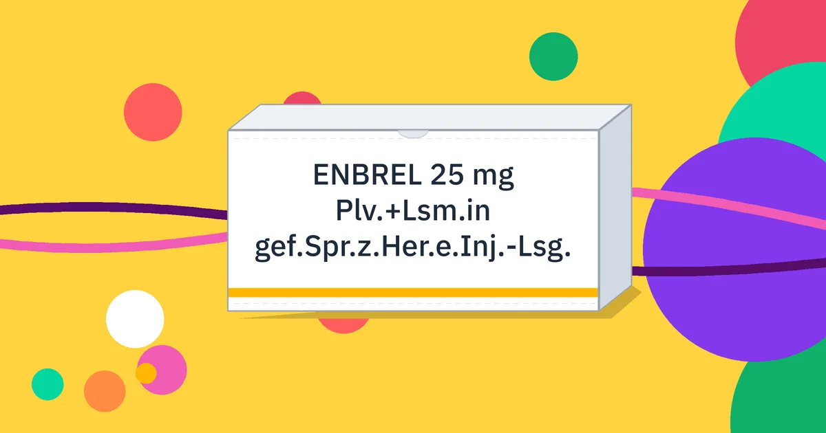 Symbolbild: Packung mit der Aufschrift ENBREL 25 mg Plv.+Lsm.in gef.Spr.z.Her.e.Inj.-Lsg. (PZN 17147635) – Verfügbarkeit und Bezug in Apotheken in Frankfurt am Main