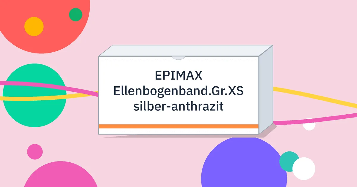 Symbolbild: Packung mit der Aufschrift EPIMAX Ellenbogenband.Gr.XS silber-anthrazit (PZN 11097103) – Verfügbarkeit und Bezug in Apotheken in Frankfurt am Main