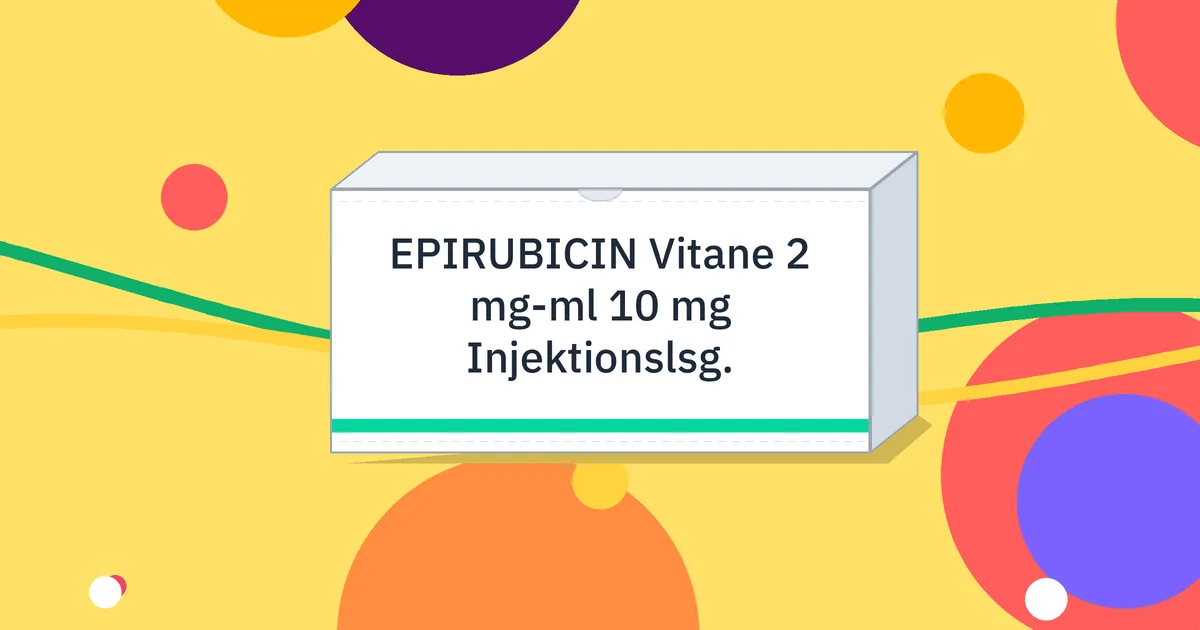 Symbolbild: Packung mit der Aufschrift EPIRUBICIN Vitane 2 mg-ml 10 mg Injektionslsg. (PZN 11384191) – Verfügbarkeit und Bezug in Apotheken in Frankfurt am Main