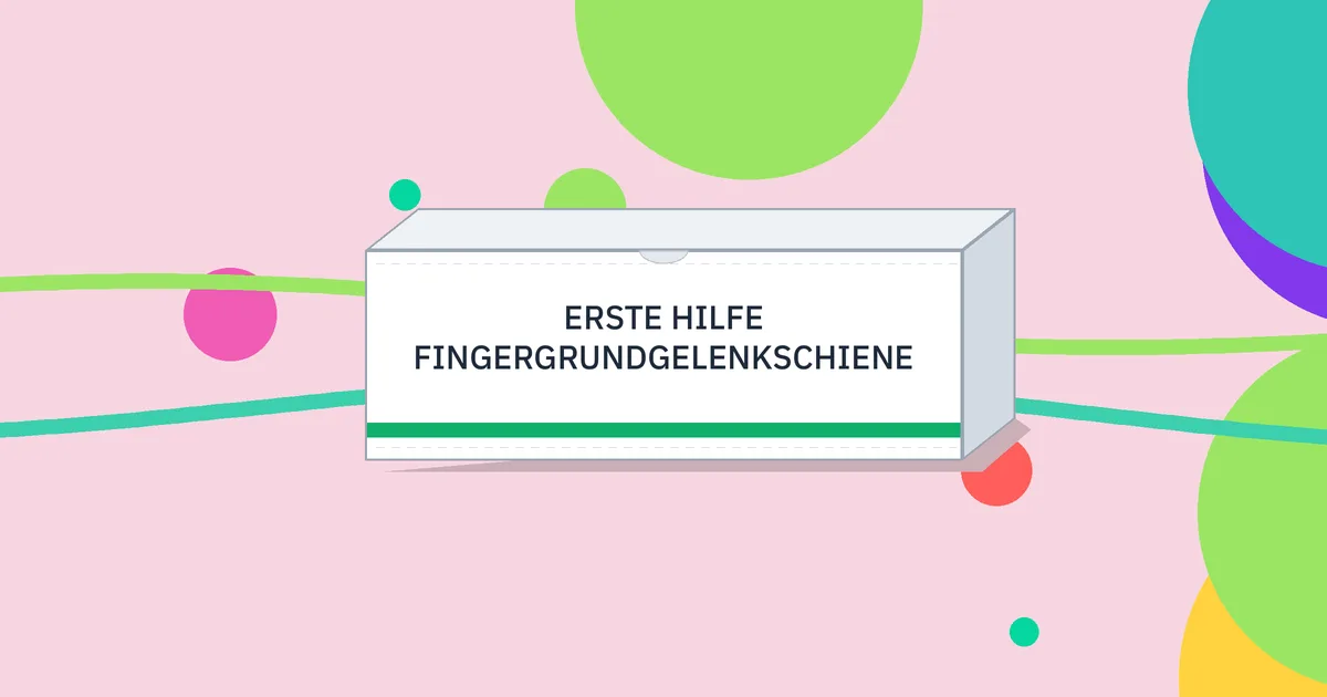 Symbolbild: Packung mit der Aufschrift ERSTE HILFE FINGERGRUNDGELENKSCHIENE (PZN 03387301) – Verfügbarkeit und Bezug in Apotheken in Frankfurt am Main