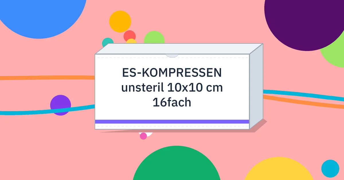 Symbolbild: Packung mit der Aufschrift ES-KOMPRESSEN unsteril 10x10 cm 16fach (PZN 10257935) – Verfügbarkeit und Bezug in Apotheken in Frankfurt am Main
