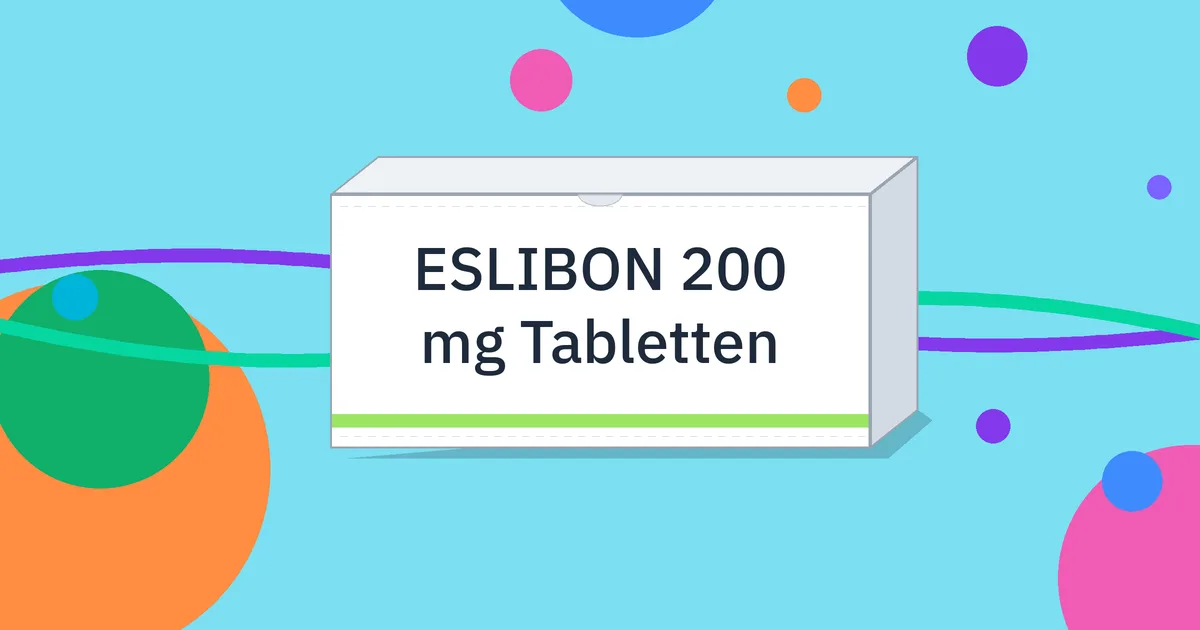 Symbolbild: Packung mit der Aufschrift ESLIBON 200 mg Tabletten (PZN 19772053) – Verfügbarkeit und Bezug in Apotheken in Frankfurt am Main
