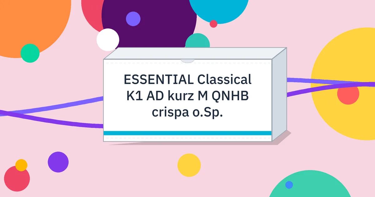 Symbolbild: Packung mit der Aufschrift ESSENTIAL Classical K1 AD kurz M QNHB crispa o.Sp. (PZN 18866378) – Verfügbarkeit und Bezug in Apotheken in Frankfurt am Main
