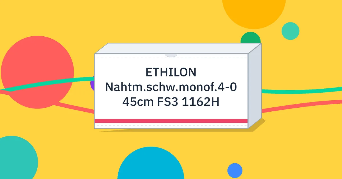 Symbolbild: Packung mit der Aufschrift ETHILON Nahtm.schw.monof.4-0 45cm FS3 1162H (PZN 20852202) – Verfügbarkeit und Bezug in Apotheken in Frankfurt am Main