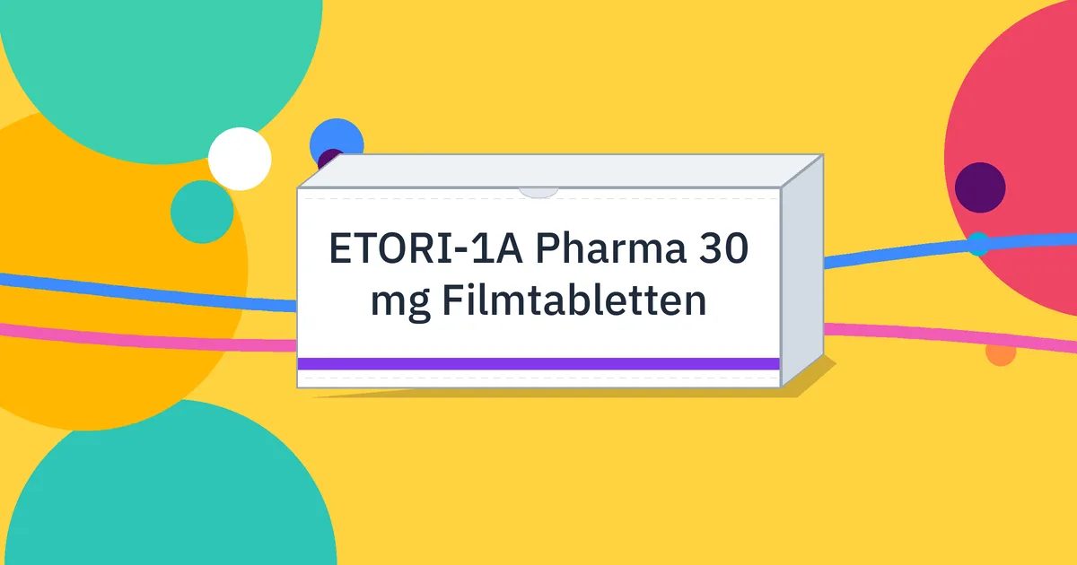 Symbolbild: Packung mit der Aufschrift ETORI-1A Pharma 30 mg Filmtabletten (PZN 12422143) – Verfügbarkeit und Bezug in Apotheken in Frankfurt am Main