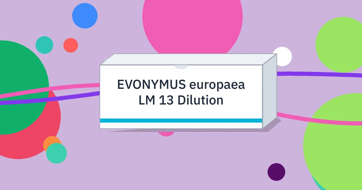 Symbolbild: Packung mit der Aufschrift EVONYMUS europaea LM 13 Dilution (PZN 13484643) – Verfügbarkeit und Bezug in Apotheken in Frankfurt am Main