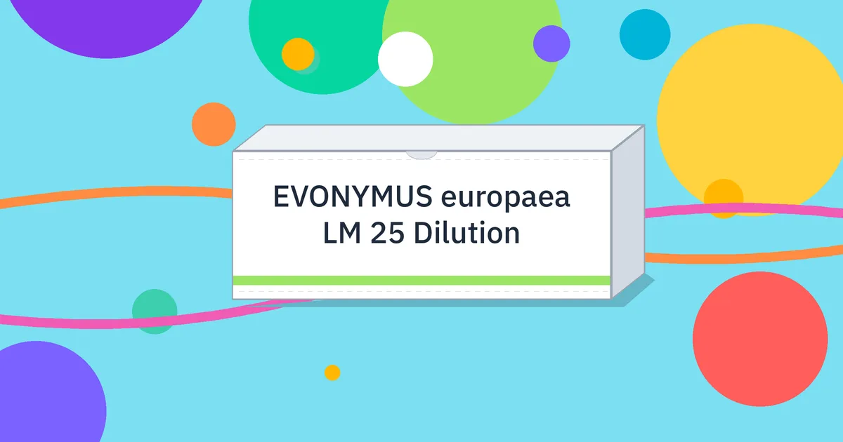 Symbolbild: Packung mit der Aufschrift EVONYMUS europaea LM 25 Dilution (PZN 13484784) – Verfügbarkeit und Bezug in Apotheken in Frankfurt am Main