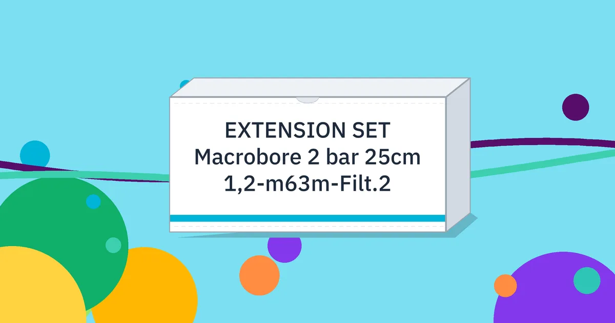 Symbolbild: Packung mit der Aufschrift EXTENSION SET Macrobore 2 bar 25cm 1,2-m63m-Filt.2 (PZN 19858783) – Verfügbarkeit und Bezug in Apotheken in Frankfurt am Main
