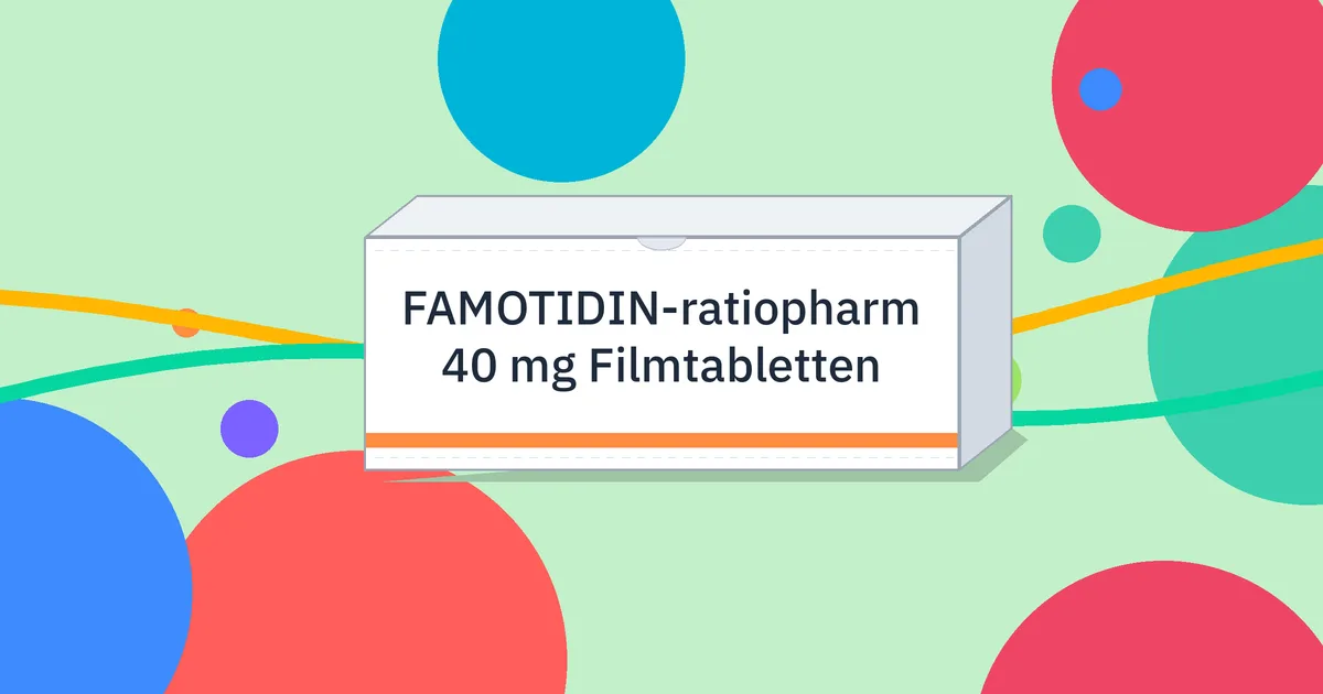 Symbolbild: Packung mit der Aufschrift FAMOTIDIN-ratiopharm 40 mg Filmtabletten (PZN 00601260) – Verfügbarkeit und Bezug in Apotheken in Frankfurt am Main