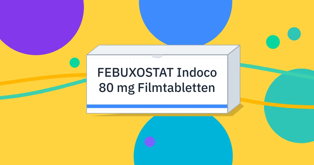 Symbolbild: Packung mit der Aufschrift FEBUXOSTAT Indoco 80 mg Filmtabletten (PZN 16515350) – Verfügbarkeit und Bezug in Apotheken in Frankfurt am Main