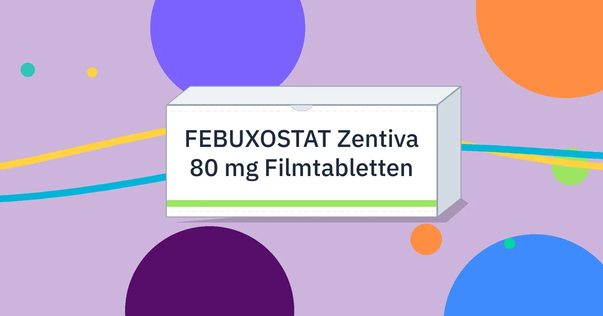 Symbolbild: Packung mit der Aufschrift FEBUXOSTAT Zentiva 80 mg Filmtabletten (PZN 14313369) – Verfügbarkeit und Bezug in Apotheken in Frankfurt am Main