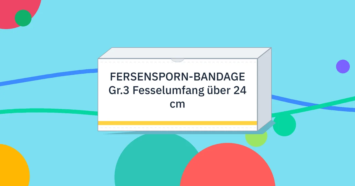 Symbolbild: Packung mit der Aufschrift FERSENSPORN-BANDAGE Gr.3 Fesselumfang über 24 cm (PZN 13909108) – Verfügbarkeit und Bezug in Apotheken in Frankfurt am Main