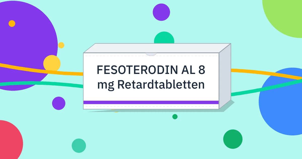 Symbolbild: Packung mit der Aufschrift FESOTERODIN AL 8 mg Retardtabletten (PZN 19067768) – Verfügbarkeit und Bezug in Apotheken in Frankfurt am Main