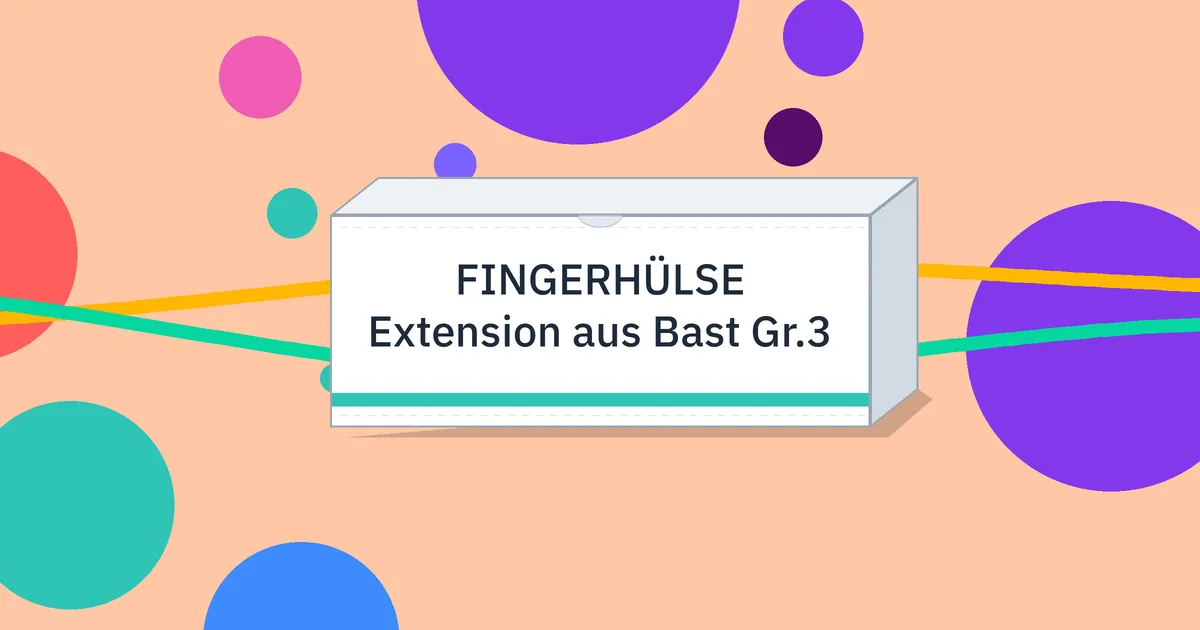 Symbolbild: Packung mit der Aufschrift FINGERHÜLSE Extension aus Bast Gr.3 (PZN 19228119) – Verfügbarkeit und Bezug in Apotheken in Frankfurt am Main