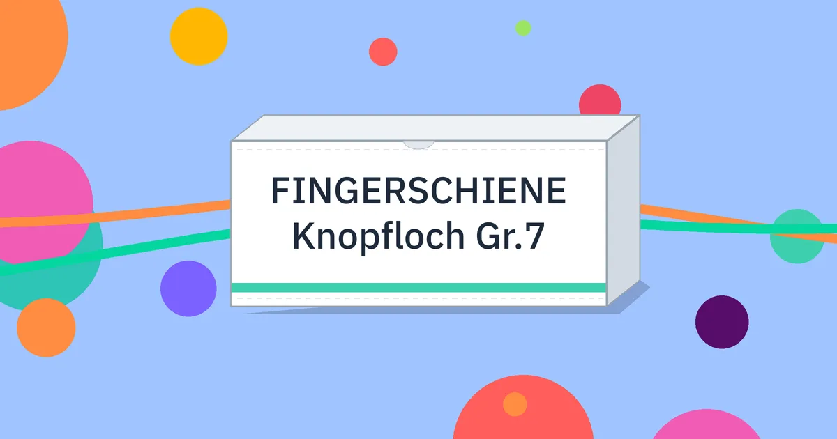 Symbolbild: Packung mit der Aufschrift FINGERSCHIENE Knopfloch Gr.7 (PZN 02289861) – Verfügbarkeit und Bezug in Apotheken in Frankfurt am Main